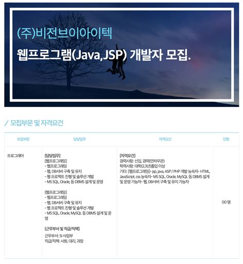 주 비전브이아이텍 웹프로그램 java jsp 개발자 모집 공모전 대외활동 링커리어