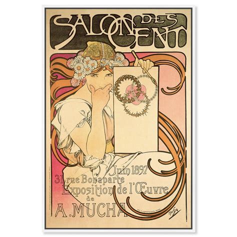 Alphonse Mucha Poster Salon Des Cents Canvas Nouveau Art Prints By Art Remedy White Frame 36