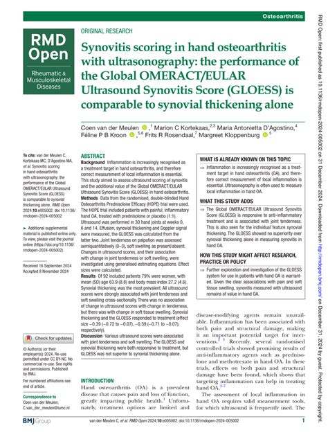 Synovitis Ultrasound Score Synovitis Ultrasound Zzgh