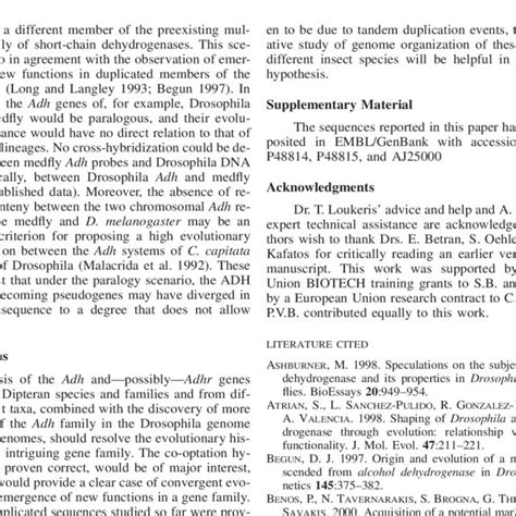 —a Possible Scenario Of The Evolution Of The Adh Gene In Higher