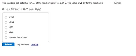 Solved The Standard Emf For The Cell Using The Overall Cell