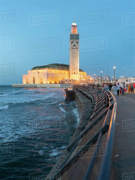 View At Dusk Of The Waterfront And The Hassan Ii Mosque In Casablanca