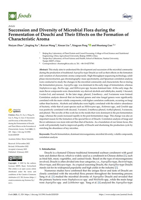 Pdf Succession And Diversity Of Microbial Flora During The Fermentation Of Douchi And Their