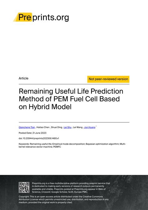Pdf Remaining Useful Life Prediction Method Of Pem Fuel Cell Based On