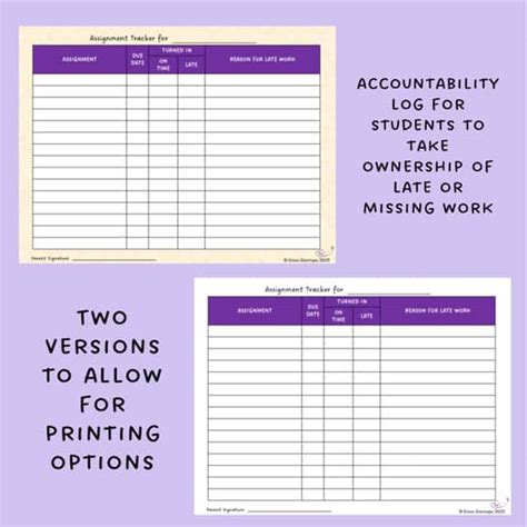 Student Accountability Log And Assignment Tracker Log Free Pdf Download