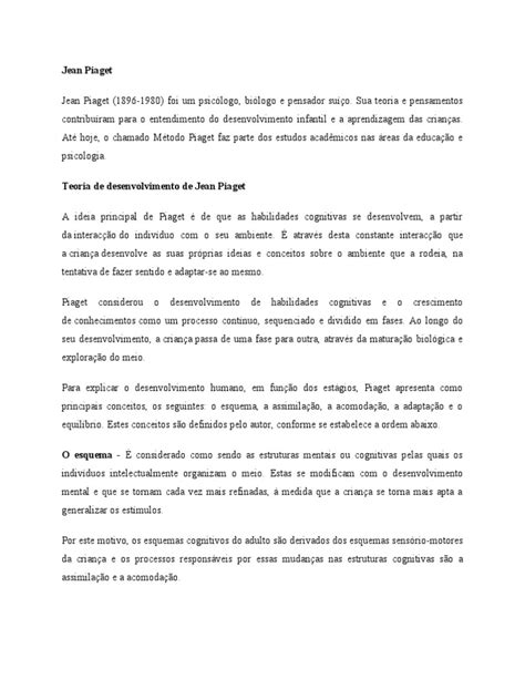 Teoria Do Desenvolvimento Cognitivo De Jean Piaget As Quatro Etapas E