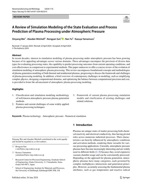 Pdf A Review Of Simulation Modeling Of The State Evaluation And Process Prediction Of Plasma