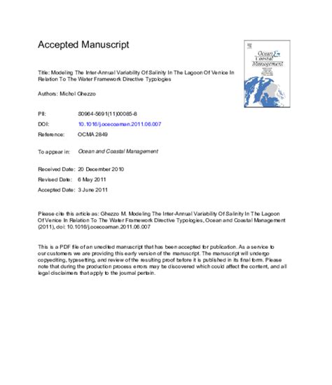Pdf Modeling The Inter Annual Variability Of Salinity In The Lagoon