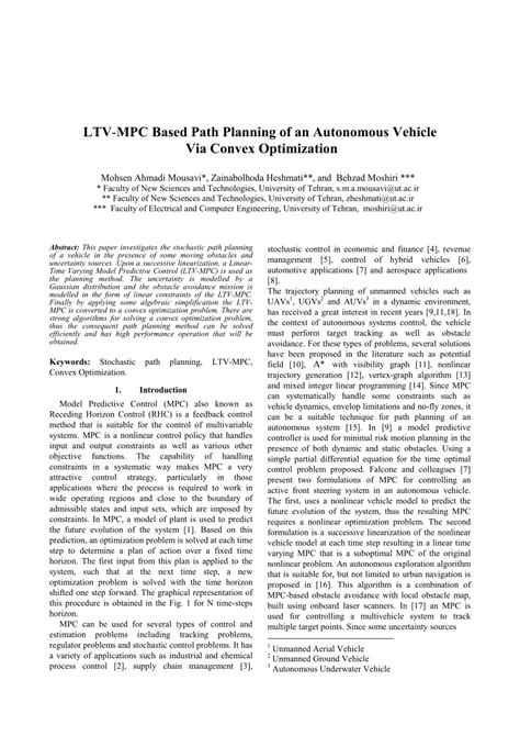 Pdf Ltv Mpc Based Path Planning Of An Autonomous Vehicle Via Convex Optimization