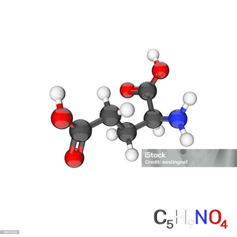 글루탐산 모델의 분자 흰색 배경에 고립 3d 렌더링 그림입니다 0명에 대한 스톡 사진 및 기타 이미지 0명 3차원 형태 과학 Istock