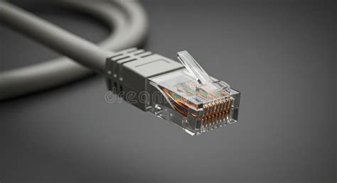 Close Up Of Gray Ethernet Cable And Connector For Data Networking Stock Illustration