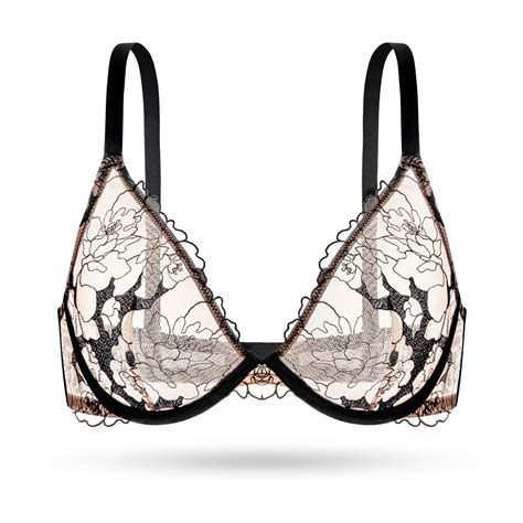 Deyllo Womens Sexy Lace Balconette Bra See Through Demi Unlined Bras