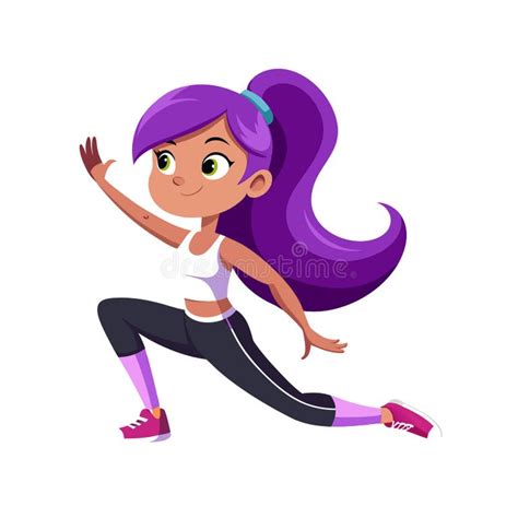 Niña De Caricatura Haciendo Ejercicio Haciendo Pulmones Con El Pelo