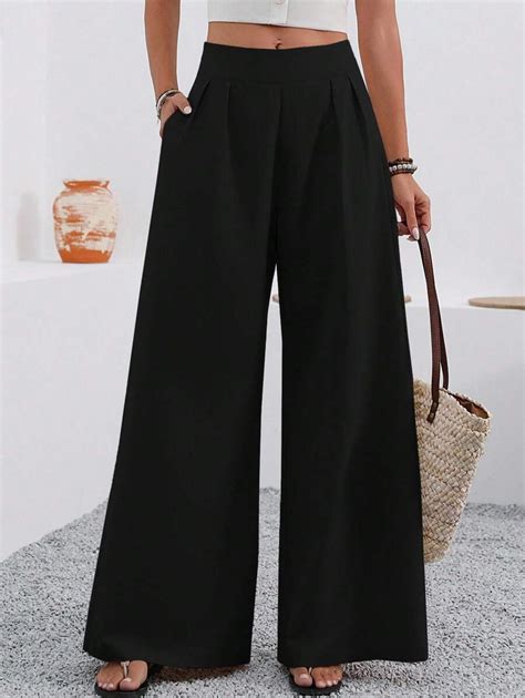 Solid Color Loose Wide Leg Elegant Pants With Pocket Fall Cloth For