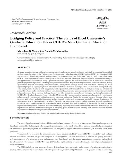 Pdf Bridging Policy And Practice The Status Of Bicol Universitys