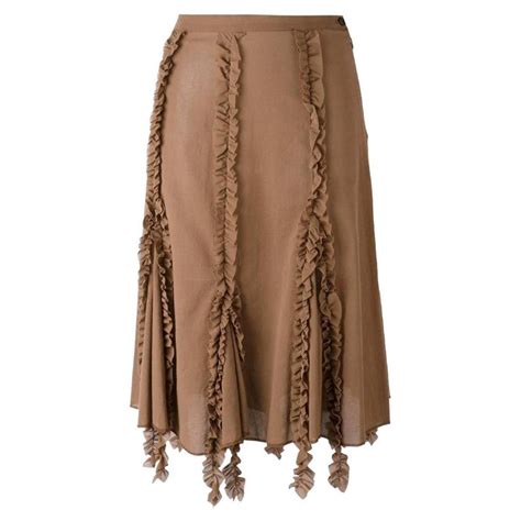 2000s Romeo Gigli Brown Cotton Mid Length High Waist Skirt For Sale At