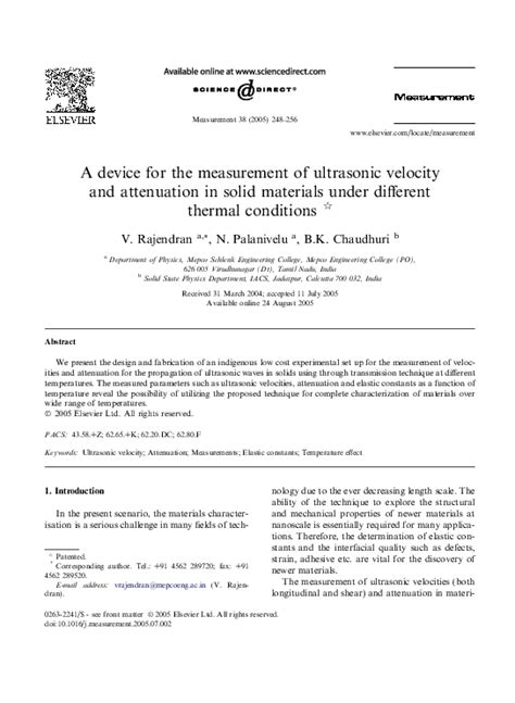 Pdf A Device For The Measurement Of Ultrasonic Velocity And
