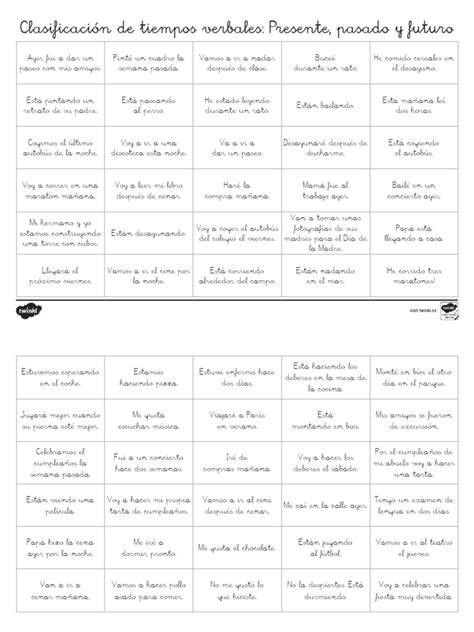 Clasificacion Tiempos Verbales Para Primaria Pdf