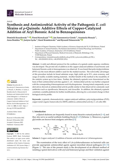 Pdf Synthesis And Antimicrobial Activity Of The Pathogenic E Coli Strains Of P Quinols