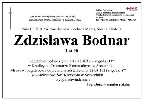 Śp Zdzisława Bodnar Nekrolog