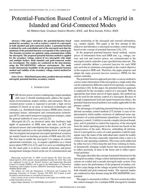 pdf potential function based control of a microgrid in islanded and