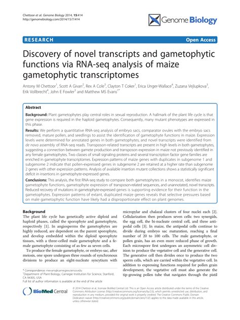 Pdf Discovery Of Novel Transcripts And Gametophytic Functions Via Rna Seq Analysis Of Maize