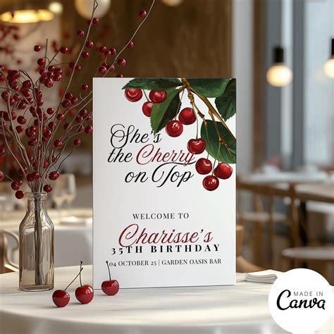Cherry On Top Welcome Sign Template Coquette Birthday Party Reception
