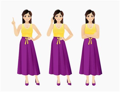 Conjunto De Diseño De Personajes De Chicas Indias En Diferentes Poses
