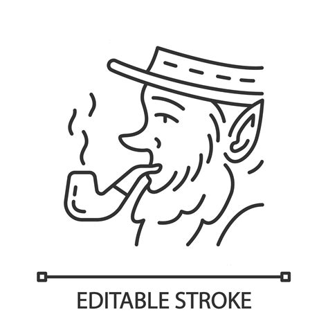 Leprechaun With Pipe Linear Icon Thin Line Illustration Irish Mythology Character Saint