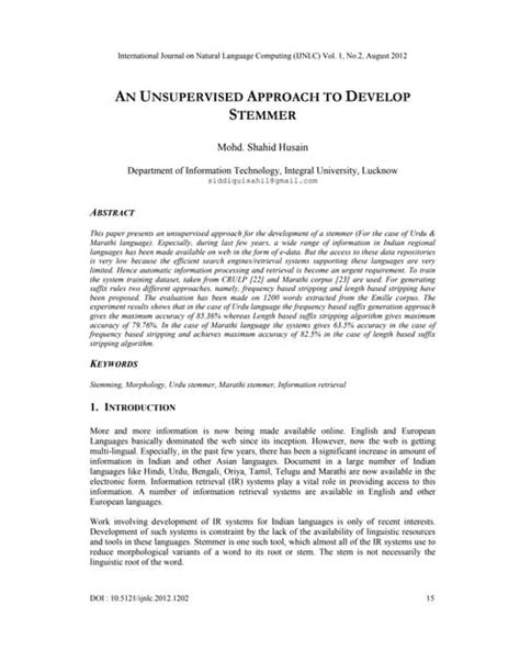 An Unsupervised Approach To Develop Stemmer Pdf