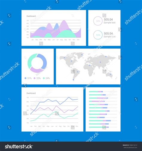 Vektor Stok Infographic Dashboard Template Flat Design Graphs Tanpa Royalti 558415213