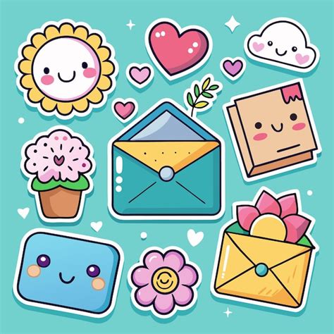 A Set Cute Sticker Happy Mail Icon Premium Ai Generated Vector