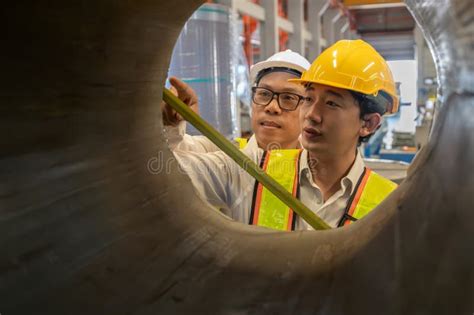 Engineer Team Inspect On Industrial Steel For Quality Exemplifying