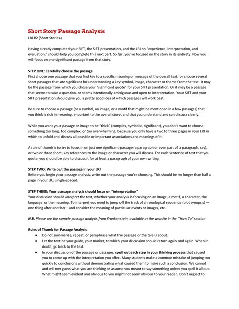 Short Story Passage Analysis Dispense Information Literacy Docsity
