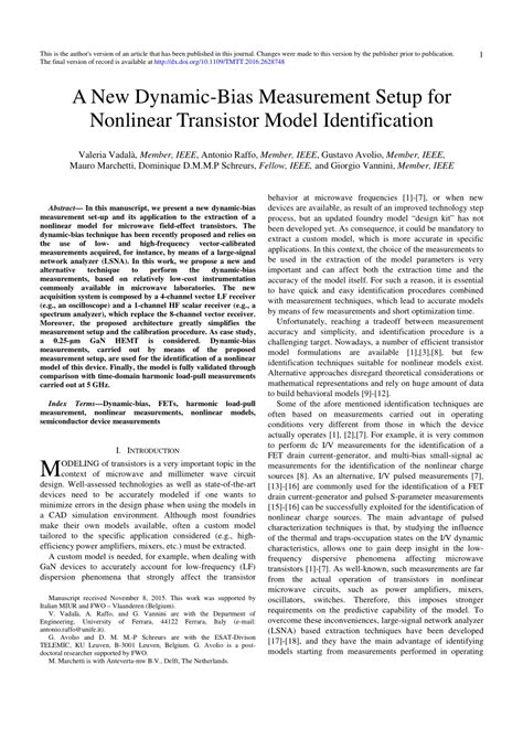 Pdf A New Dynamic Bias Measurement Setup For Nonlinear Transistor Model Identification
