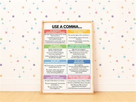 Comma Usage Grammar Chart 8 Essential Rules Visual Aid Homeschool