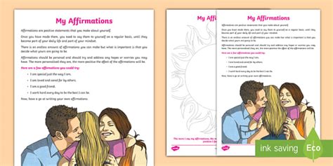 My Affirmations Circle Worksheet Primary Resources