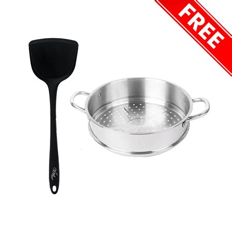 Vantage Iki Cream Deep Fry Pan With Steamer Cm Vantage
