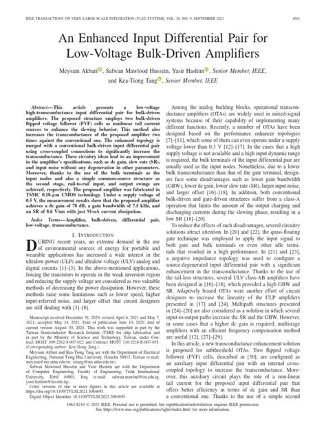 An Enhanced Input Differential Pair For Low Voltage Bulk Driven
