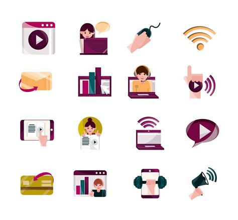 Online Activities And Digital Communication Icon Collection 1263286 Vector Art At Vecteezy