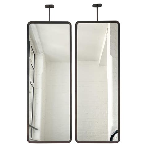 Quadris Ceiling Suspended Rectangular Mirror With Brushed Copper Frame