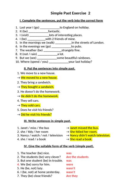 Simple Past Tense Exercise 2 Pdf
