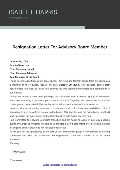 Free Resignation Letter For Advisory Board Member Template To Edit Online