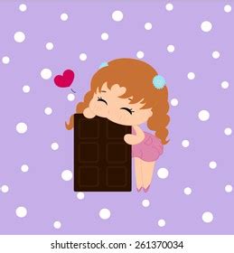 Cartoon Girl Eat Chocolate Stock Vector Royalty Free 261370034
