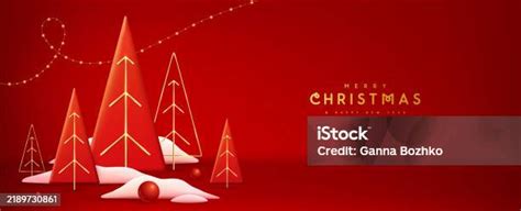 휴일 크리스마스 쇼케이스 3d 크리스마스 트리와 함께 빨간 배경 추상적인 최소한의 장면 벡터 일러스트 레이 션 0명에 대한 스톡 벡터 아트 및 기타 이미지 Istock