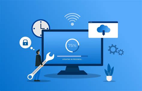 Man Updating Software On Computer With Progress Bar And Installation
