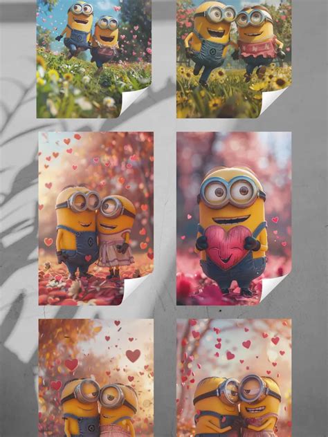 Set Of 6 Romantic Minion Love Postcards Cute Art For Couples 1500
