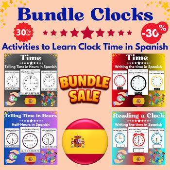 Activities to Learn Clock Time - Telling Time Bundle - Digital Clocks in Spanish