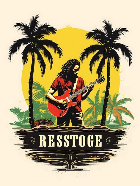 Premium Ai Image Reggae Musician Rasta Colors Island Font Palm Tree Border Vi 2d Label Vintage