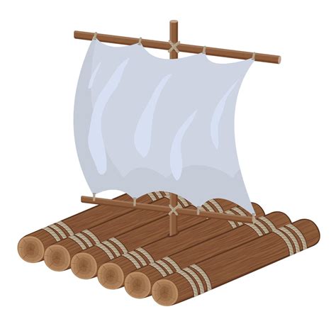Wooden Raft With Sail Color Isolated Vector Illustration In Cartoon